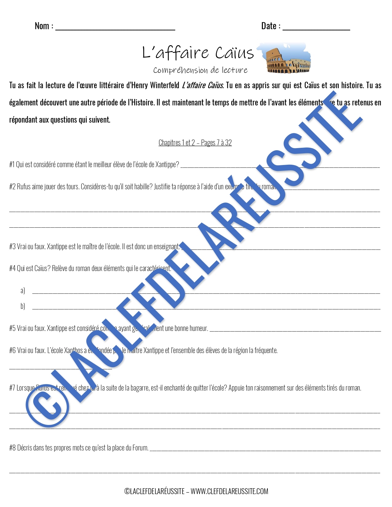 L'AFFAIRE CAIUS - COMPRÉHENSION DE LECTURE - La Clef de la Réussite