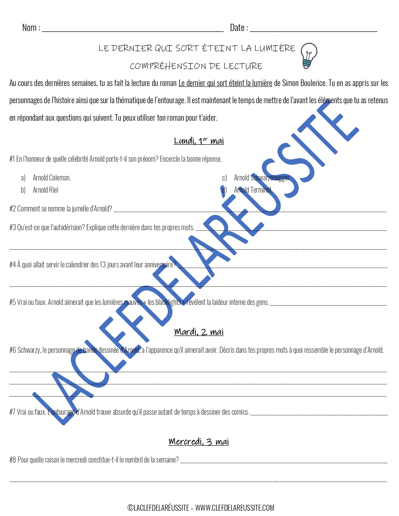 LE DERNIER QUI SORT ÉTEINT LA LUMIÈRE - COMPRÉHENSION DE LECTURE - La ...