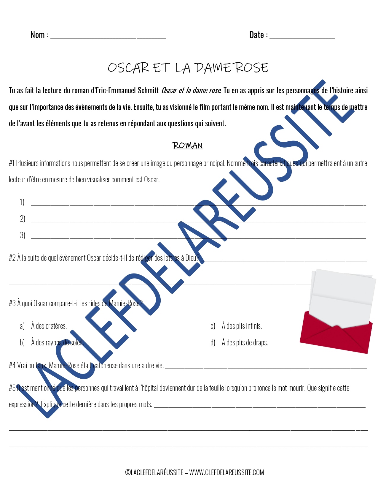 OSCAR ET LA DAME ROSE - ROMAN + FILM - La Clef de la Réussite